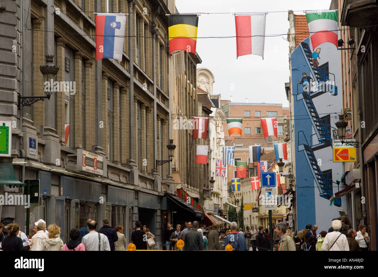 Tin Tin art on wall in Brussels Belgium Stock Photo - Alamy