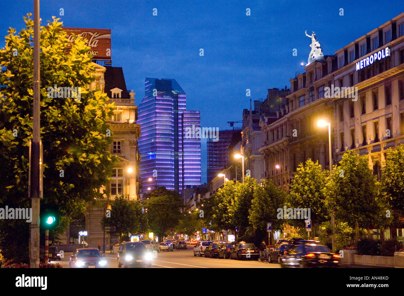 Brussels city street at night in Belgium by night Stock Photo - Alamy
