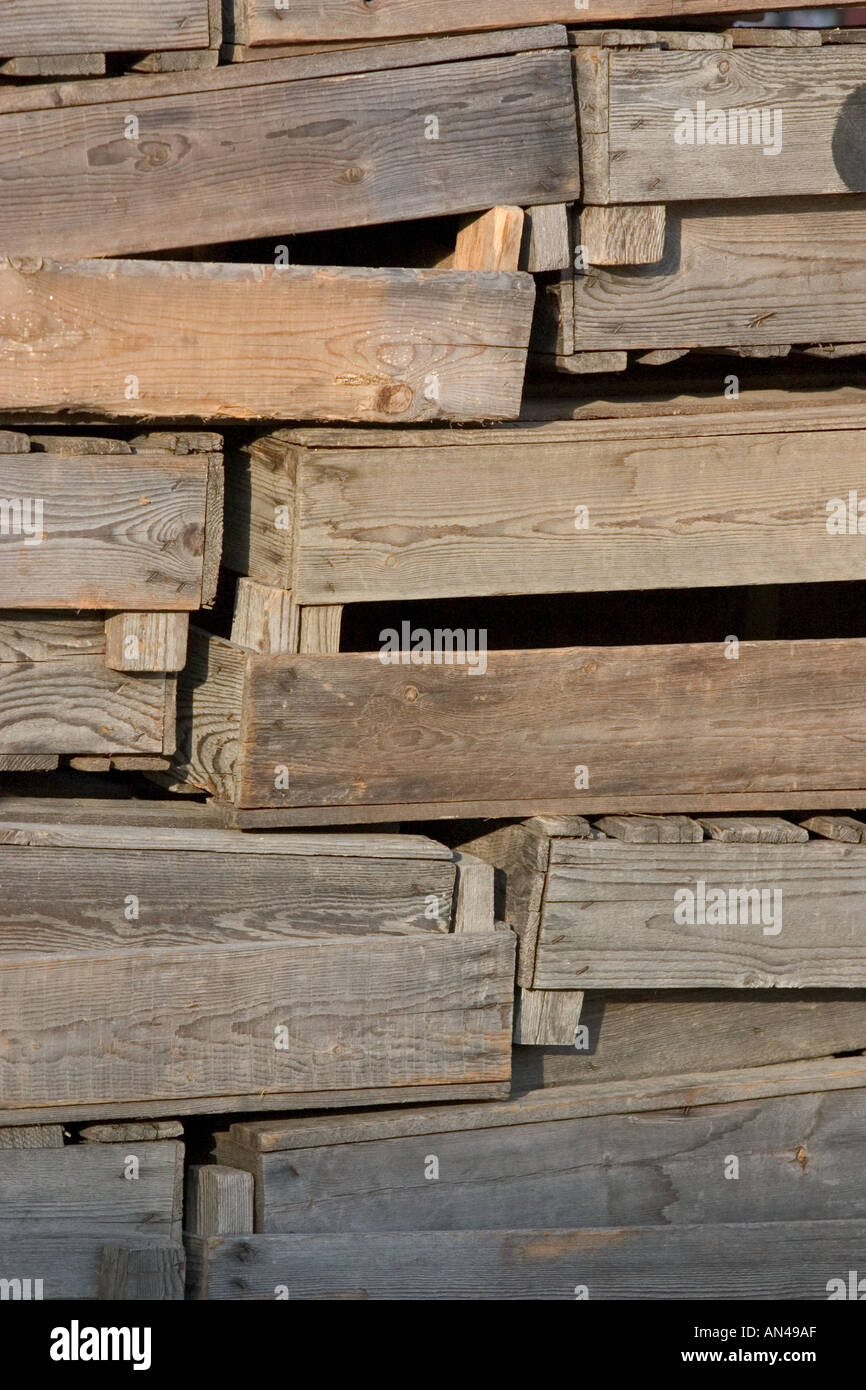 Wooden storage boxes in a pile Stock Photo - Alamy