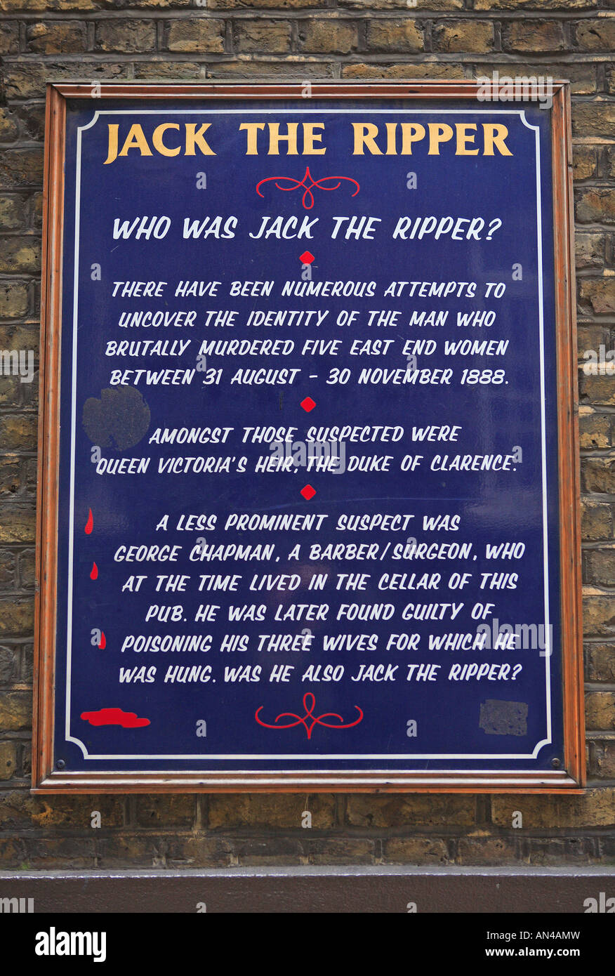 The White Hart Pub, Gunthorpe Street, Jack The Ripper Plaque Stock ...