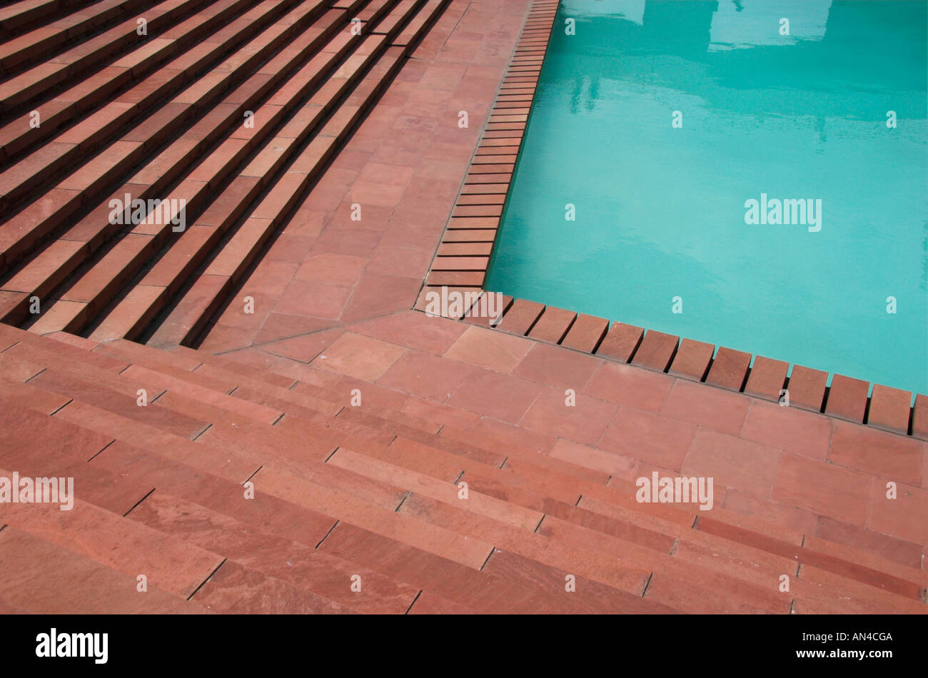 Red steps and turquoise pool Lotus temple New Delhi India Stock Photo ...