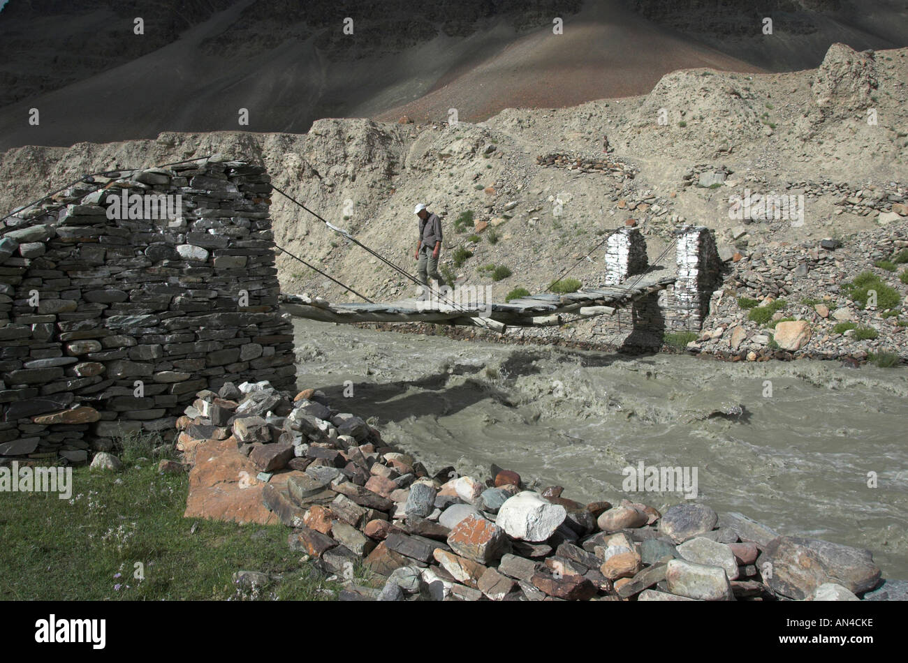 Bridge crossing Shi near Kargiak Zanskar India Stock Photo - Alamy