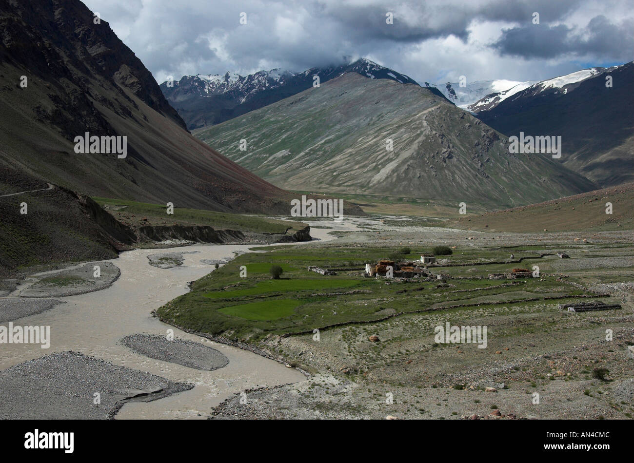 House and mountains near Tangzen Kargiak valley Zanskar India Stock ...