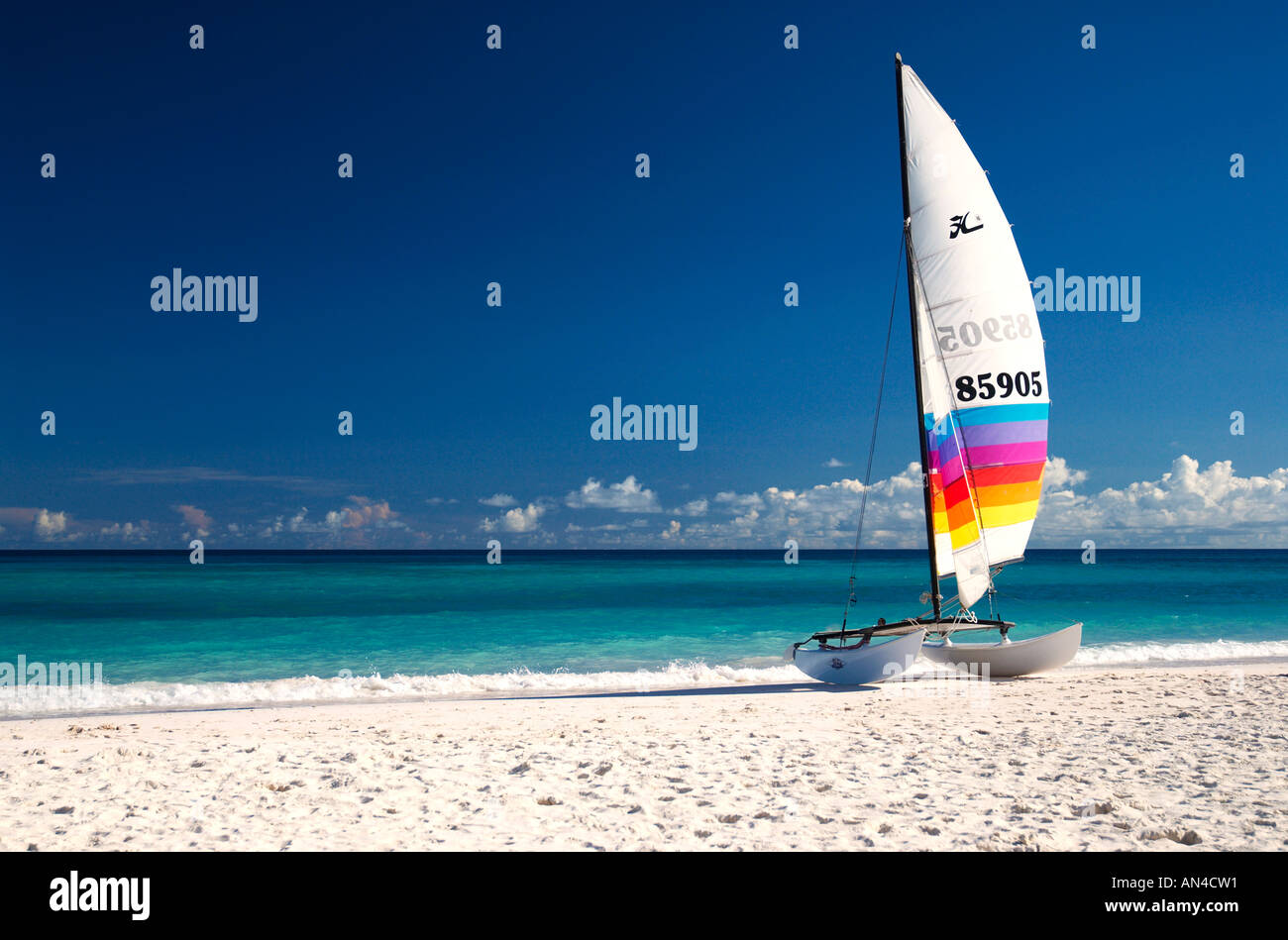 Hobie Cat On A White Sandy Beach South Coast Barbados WI Stock Photo ...