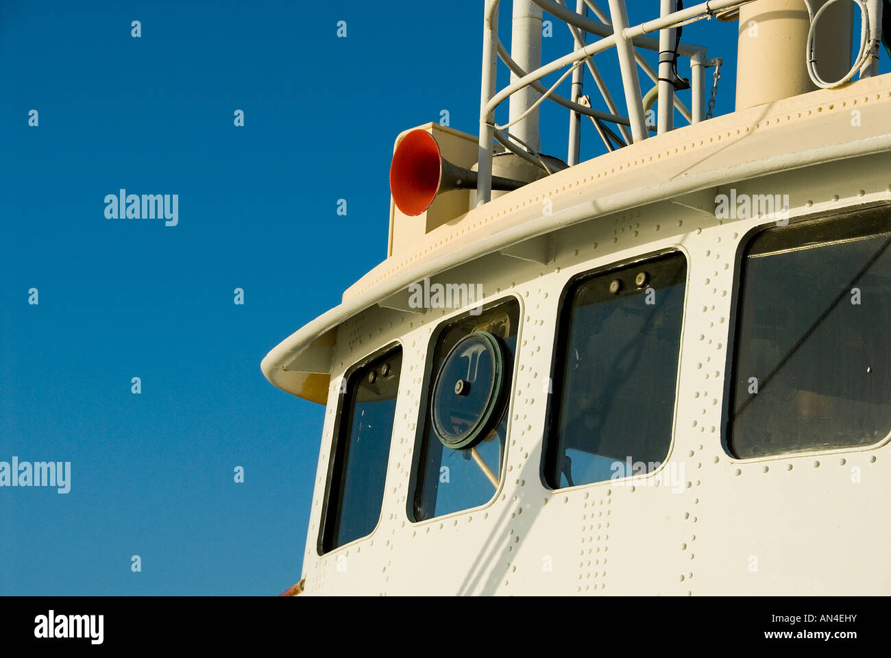 The pilot house or bridge on a commercial vessel Stock Photo - Alamy