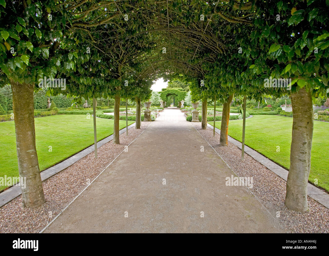 Holker Hall, Cumbria, garden path tree walkway Stock Photo - Alamy