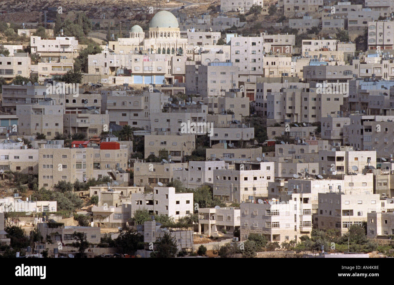 Scenic view of the Palestinian hillside town with whitewash buildings ...