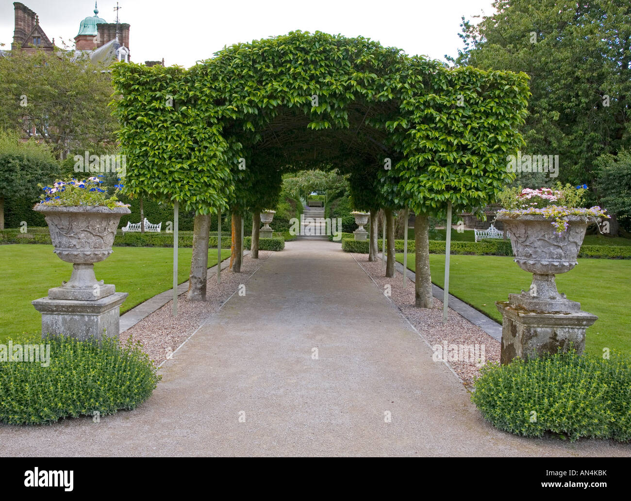 Holker Hall, Cumbria, garden path tree walkway Stock Photo - Alamy