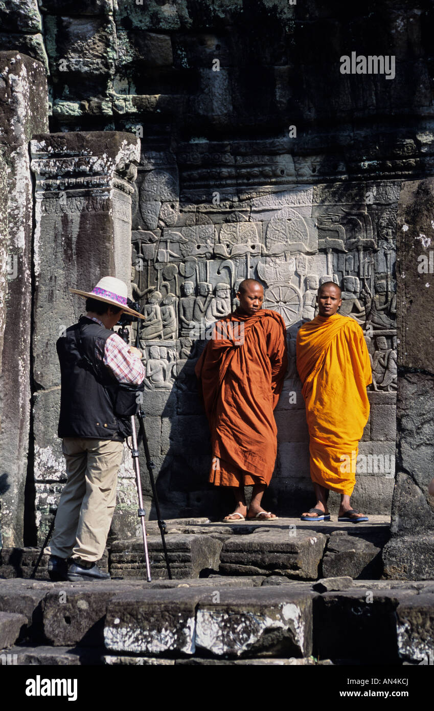 Buddhist monks being photographed at Angkor Wat,Cambodia Stock Photo ...