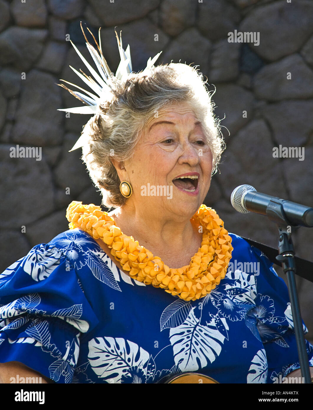 Hawaiian elder woman sings traditional songs Waikiki Hawaii Stock Photo ...