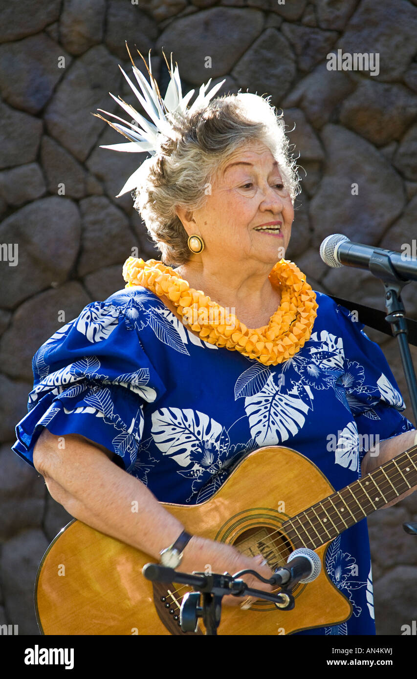 Hawaiian elder woman sings traditional songs Waikiki Hawaii Stock Photo ...