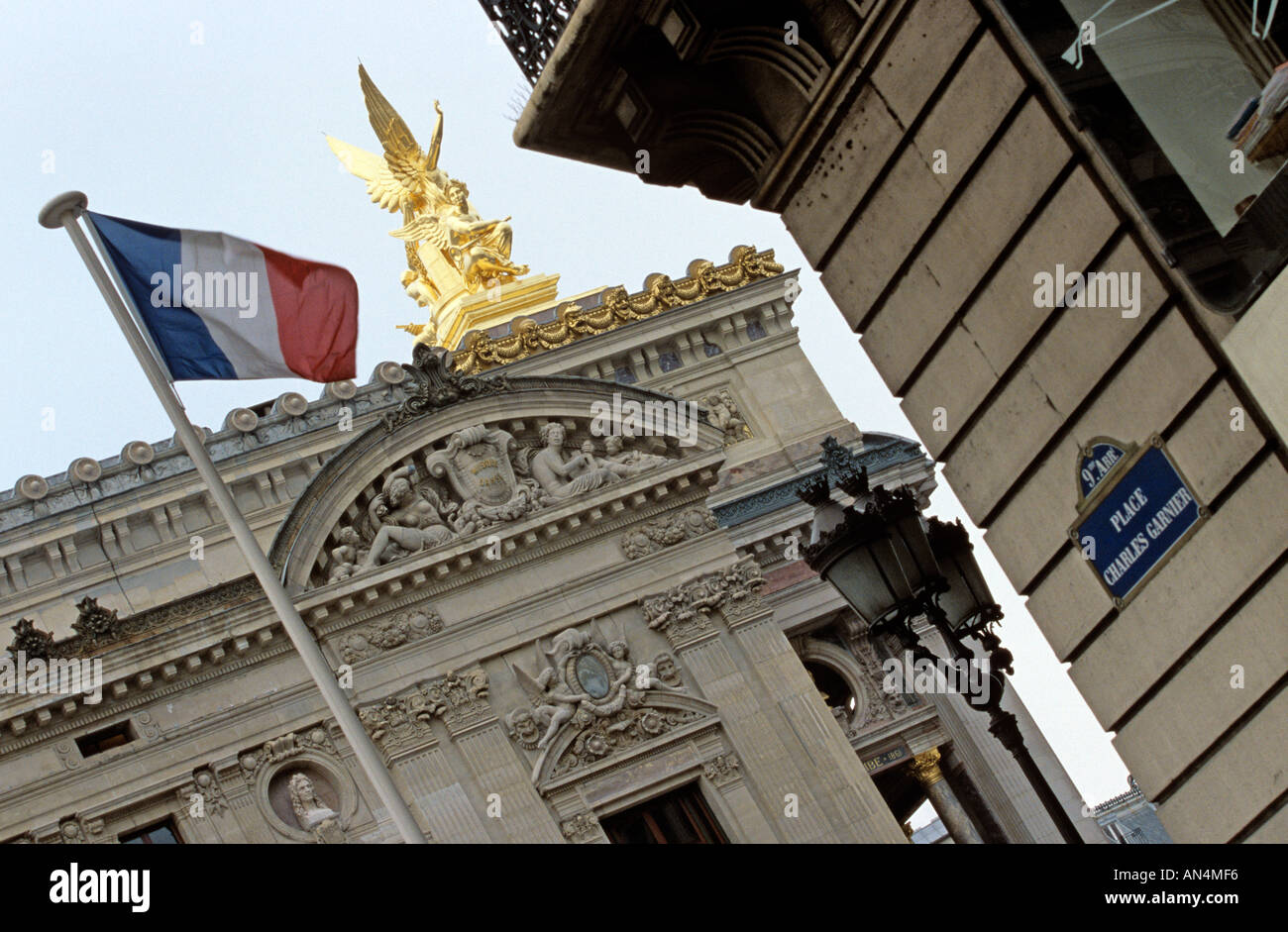 French flag outside the Palais Garnier opera house in Paris Stock Photo ...