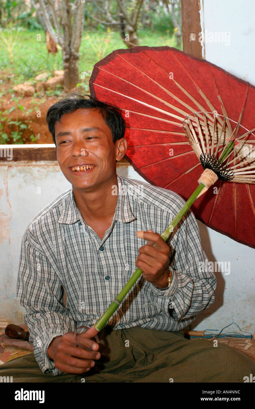 Parasol maker at Pindaya, Shan State, Burma, (Myanmar Stock Photo - Alamy