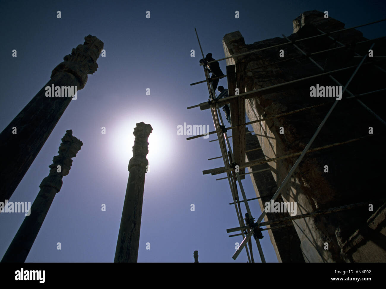 Restoration work in progress at the ruined ancient city of Persepolis ...
