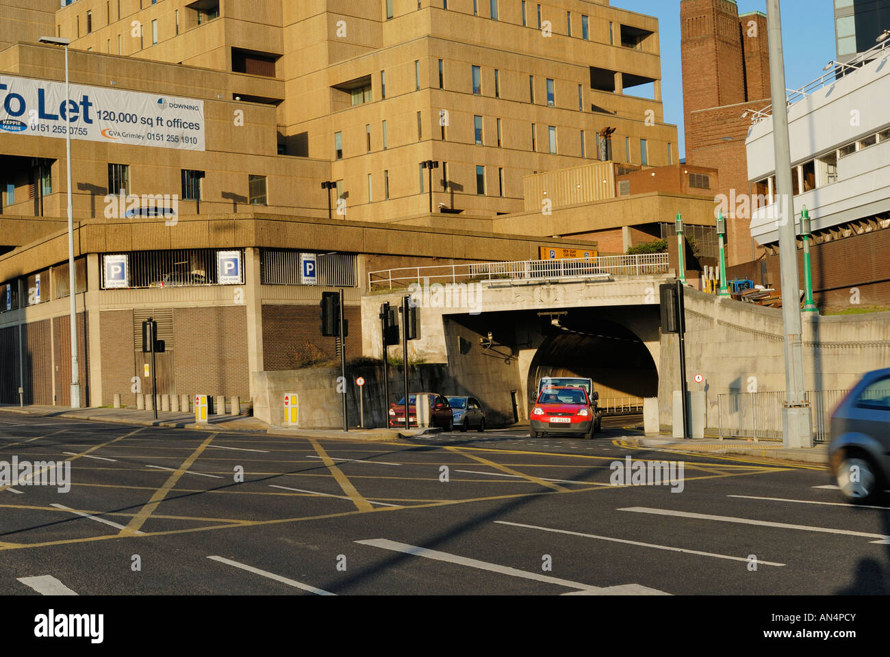 Queensway Mersey tunnel exit on the Liverpool waterfront where it meets ...