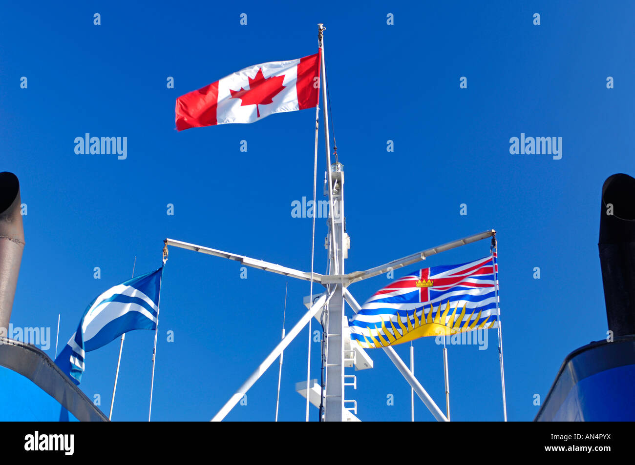 British Columbia Ferry Flags on the Campbell River to Quadra Ferry ...