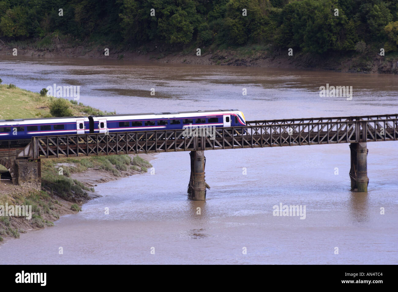 Train Crossing Rail Bridge over River Usk Newport South East Wales ...