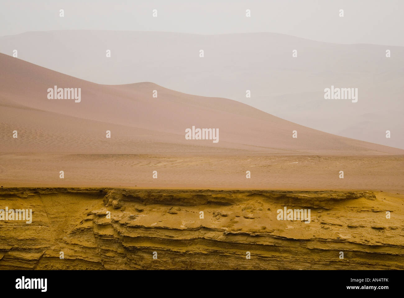 Coastal Fog over Desert on the Peruvian coast Paracas national Park ...