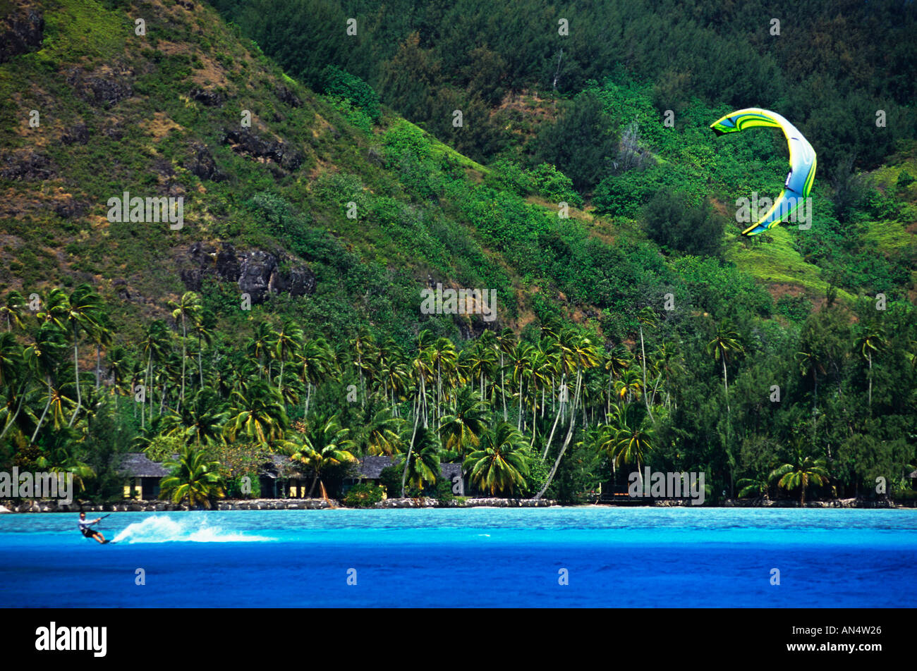 Kiteboarding, Moorea, French Polynesia Stock Photo - Alamy
