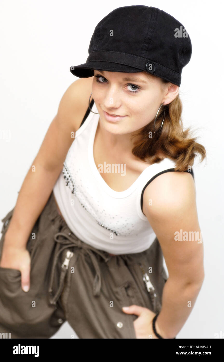 young woman with black cap Stock Photo - Alamy