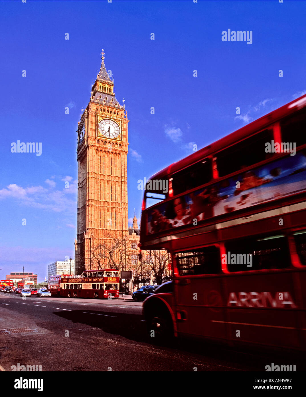 Big Ben and Classic Routemaster bus Stock Photo - Alamy