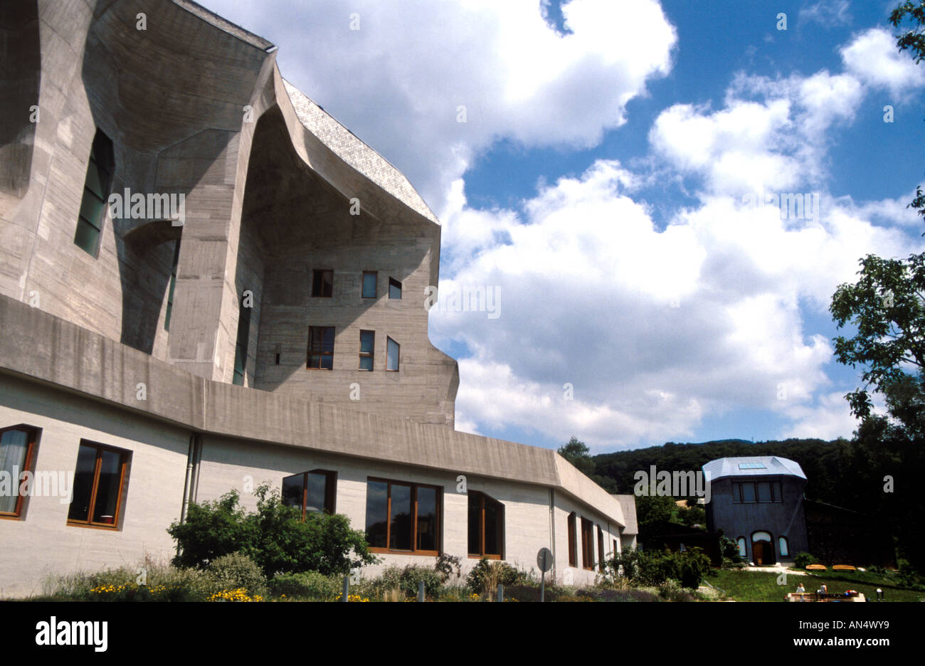 TheWest side of The Goetheanum Building with a cloudy blue sky Dornach ...