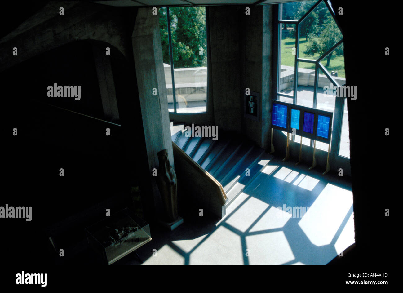 Looking down on the atrium at the first floor terrace of The Goetheanum ...