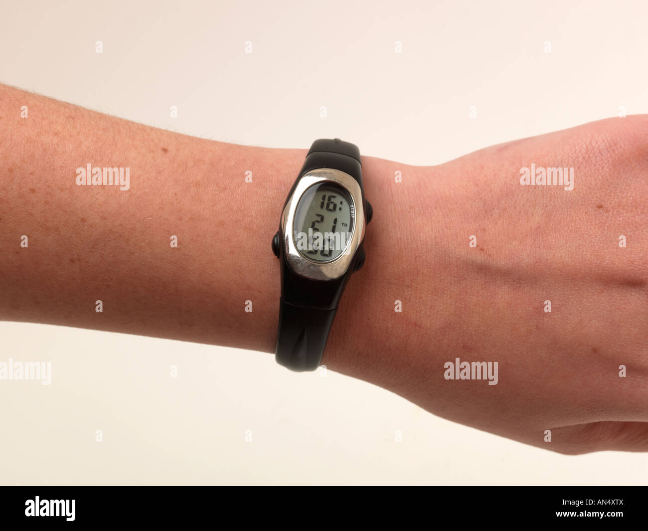 Digital Watch Being Worn Stock Photo - Alamy