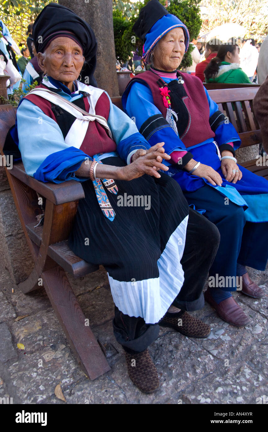 China Yunnan Lijiang Old town Two women of the Naxi ethnic minority in ...