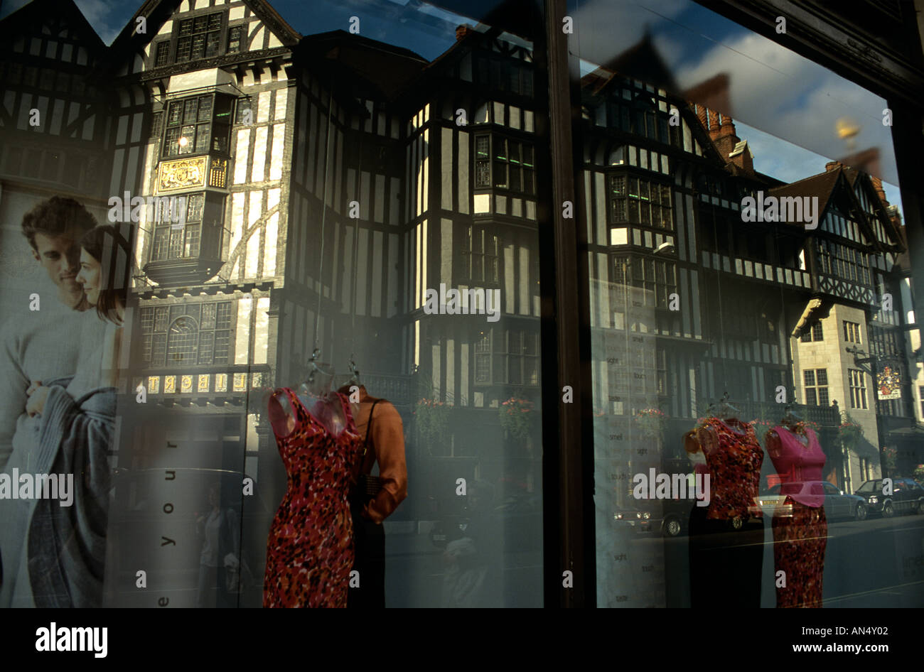 Reflection of building on shop window, Liberty departmental store ...