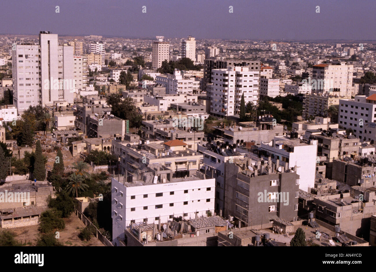 Cityscape with whitewash tower blocks, Gaza Strip, Palestine, Middle ...
