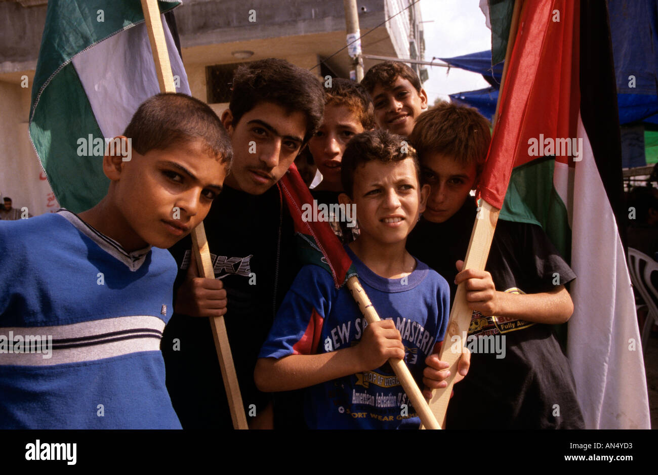 Group of Palestinian children holding flag, Gaza Strip, Palestine Stock ...