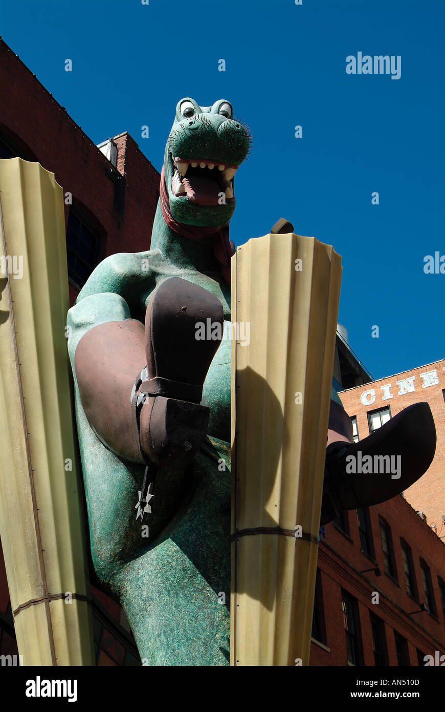 Big statue of a dinosaur in the west end district, Dallas Stock Photo ...