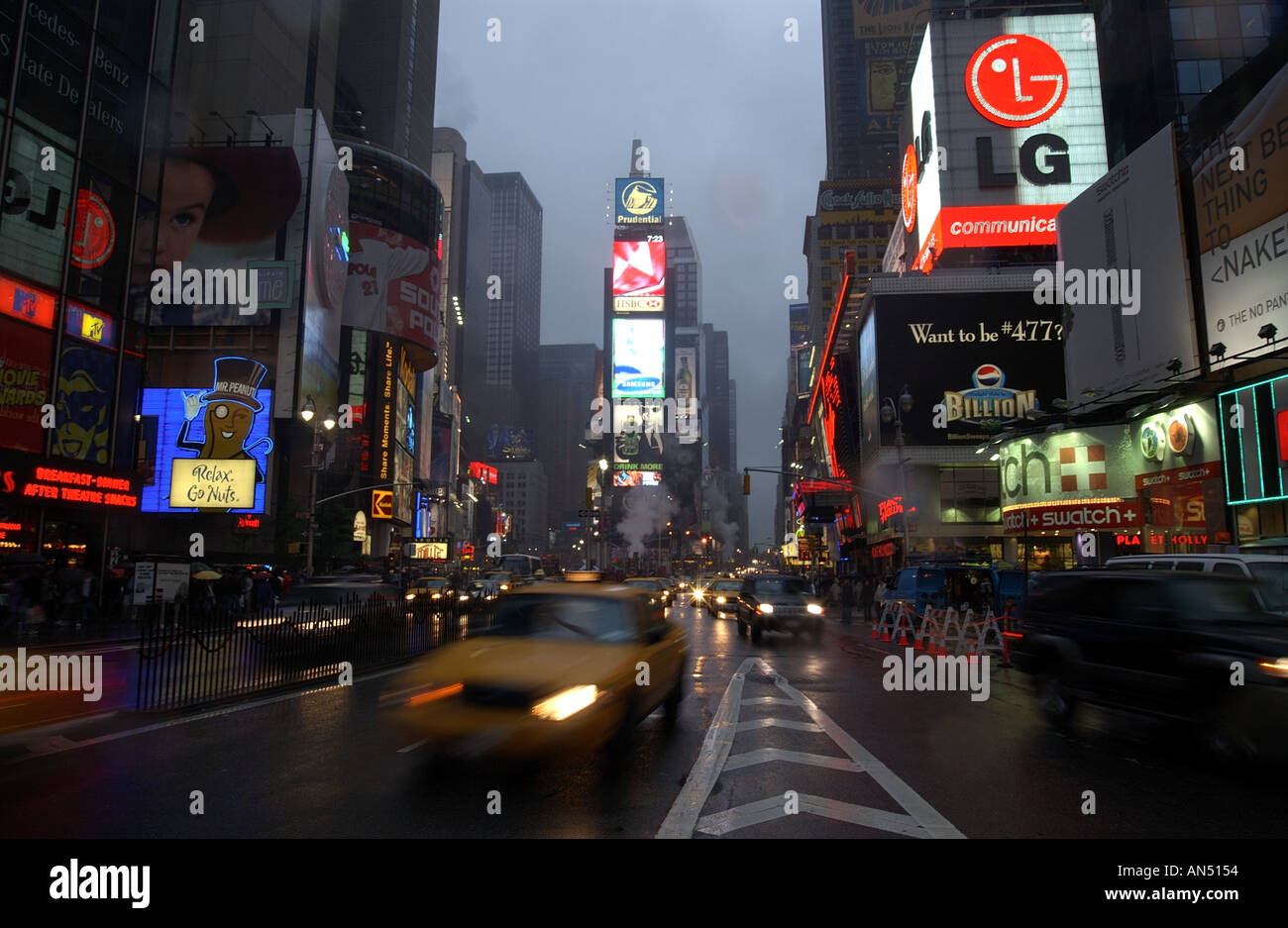 Times square new york city manhattan USA during a rain storm with a ...