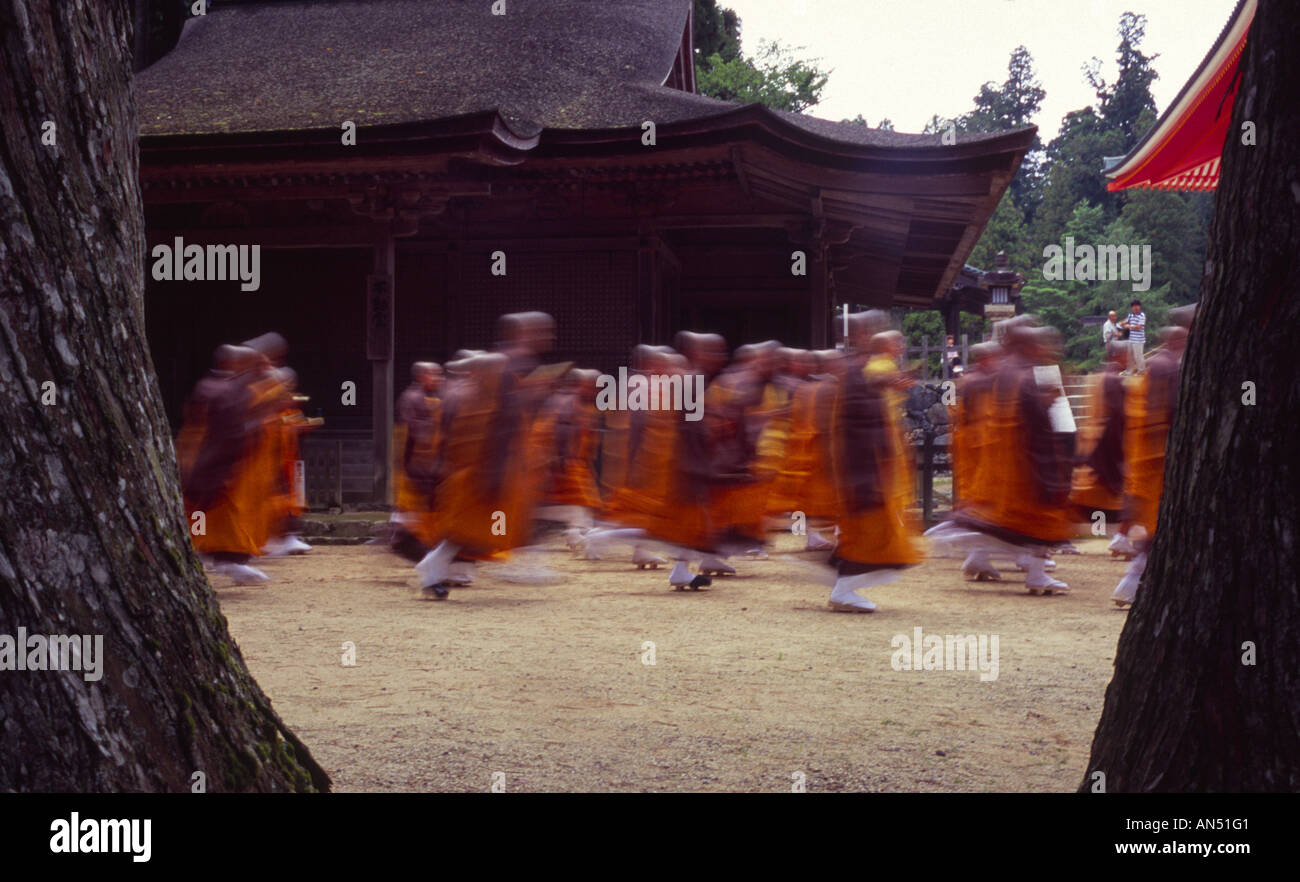 Running Monks in the sacred square, Garan, at Koya-san, Kansai, Japan ...