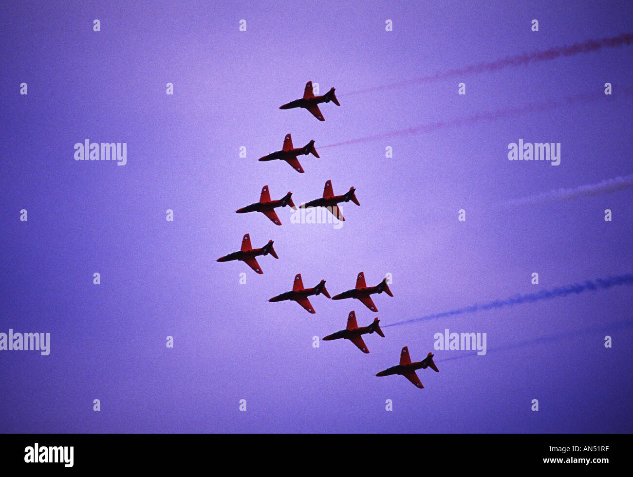 Red Arrows air display team performing at the annual Clacton On Sea air ...