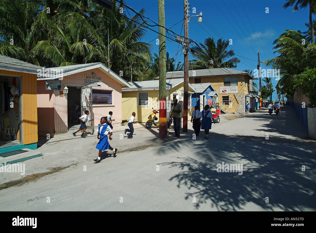 Colorful houses in a village of Bimini Island, Bahamas Stock Photo - Alamy