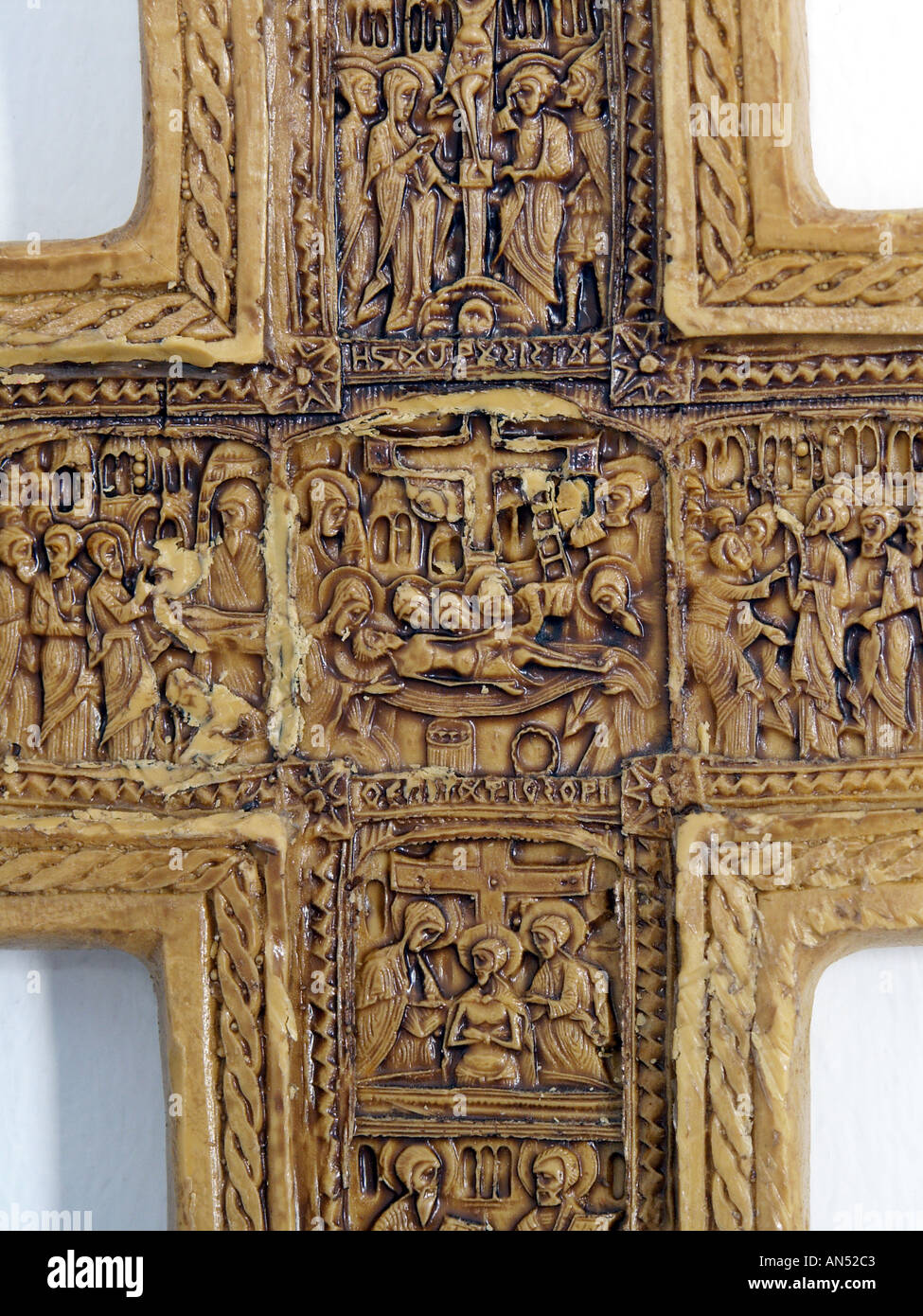 Religious Handmade beeswax Cross with multiple image engravings detail ...