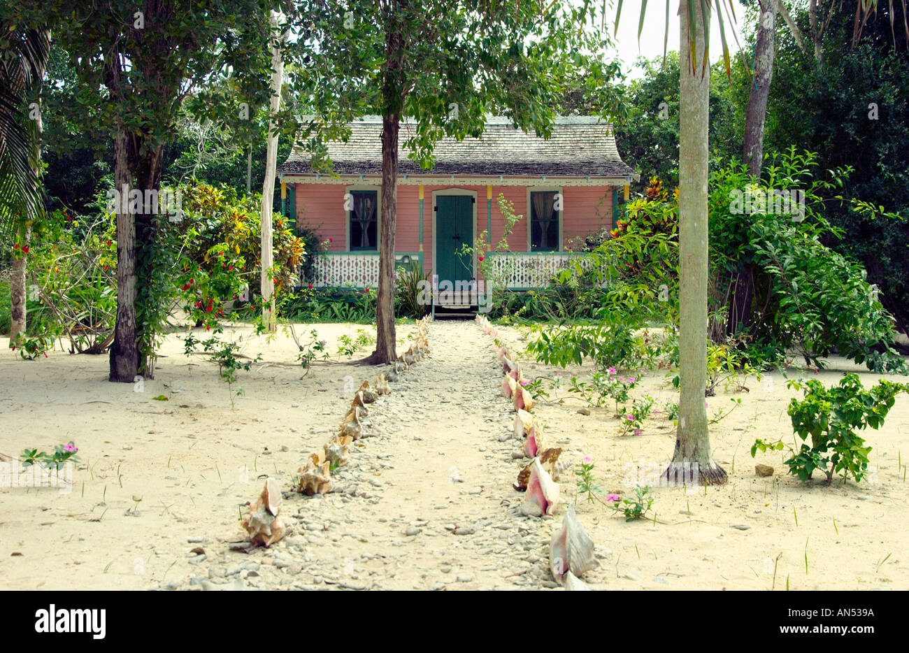 Pink pastel Island home in the Grand Cayman Islands with conch shell ...