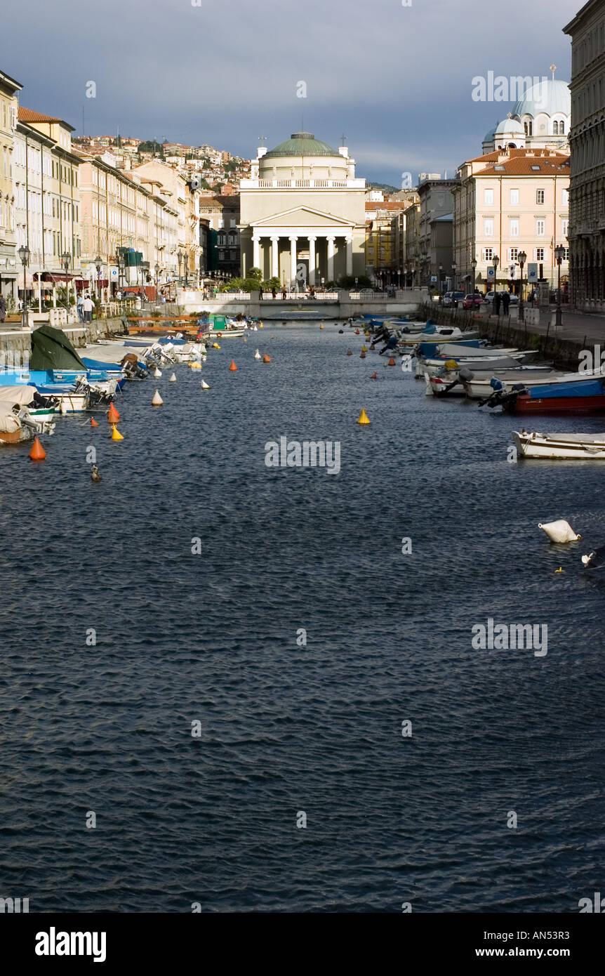 trieste canal view with cathedral from sea vertical Stock Photo - Alamy