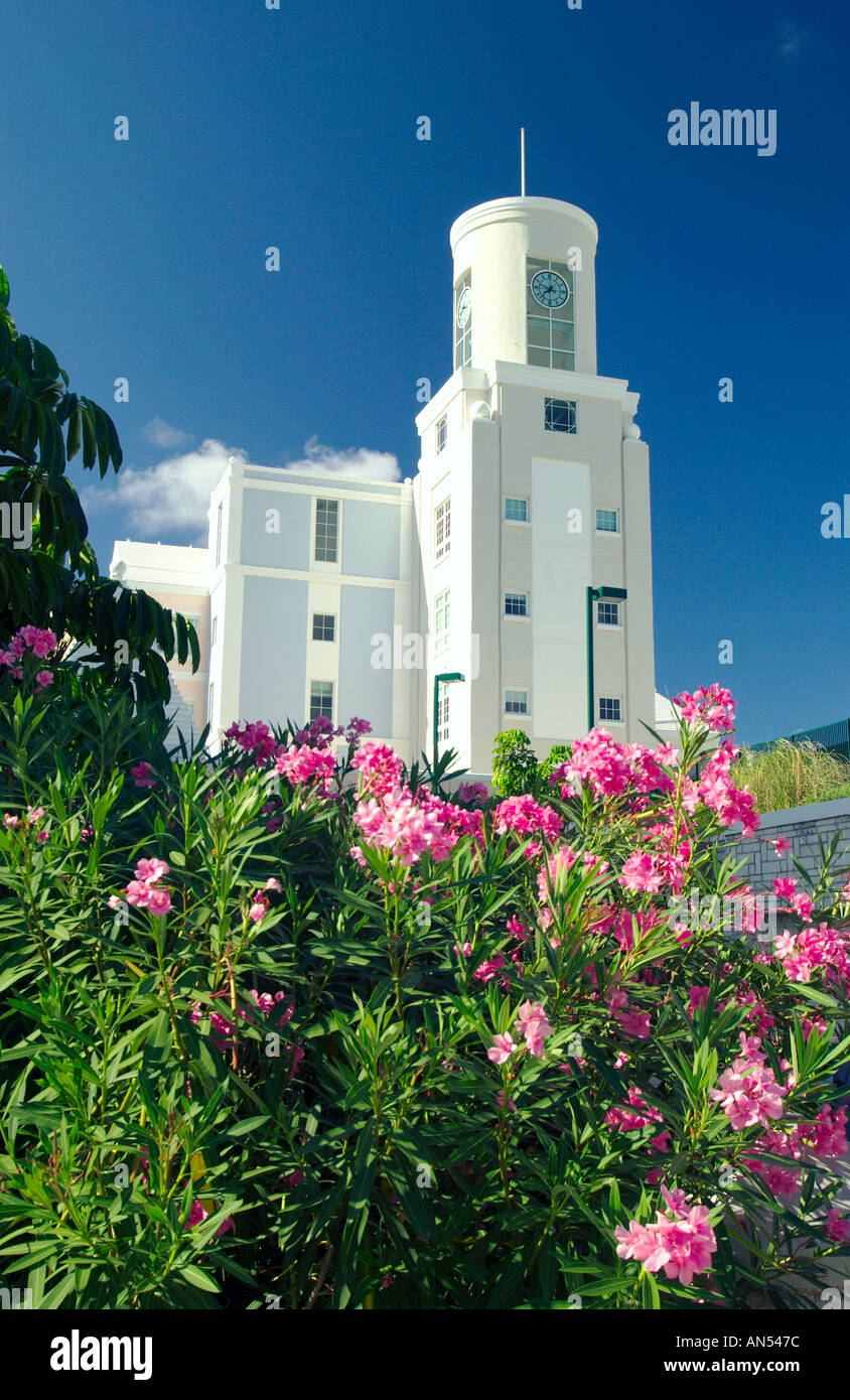 The clock tower of a Hamilton Bermuda office tower Stock Photo - Alamy