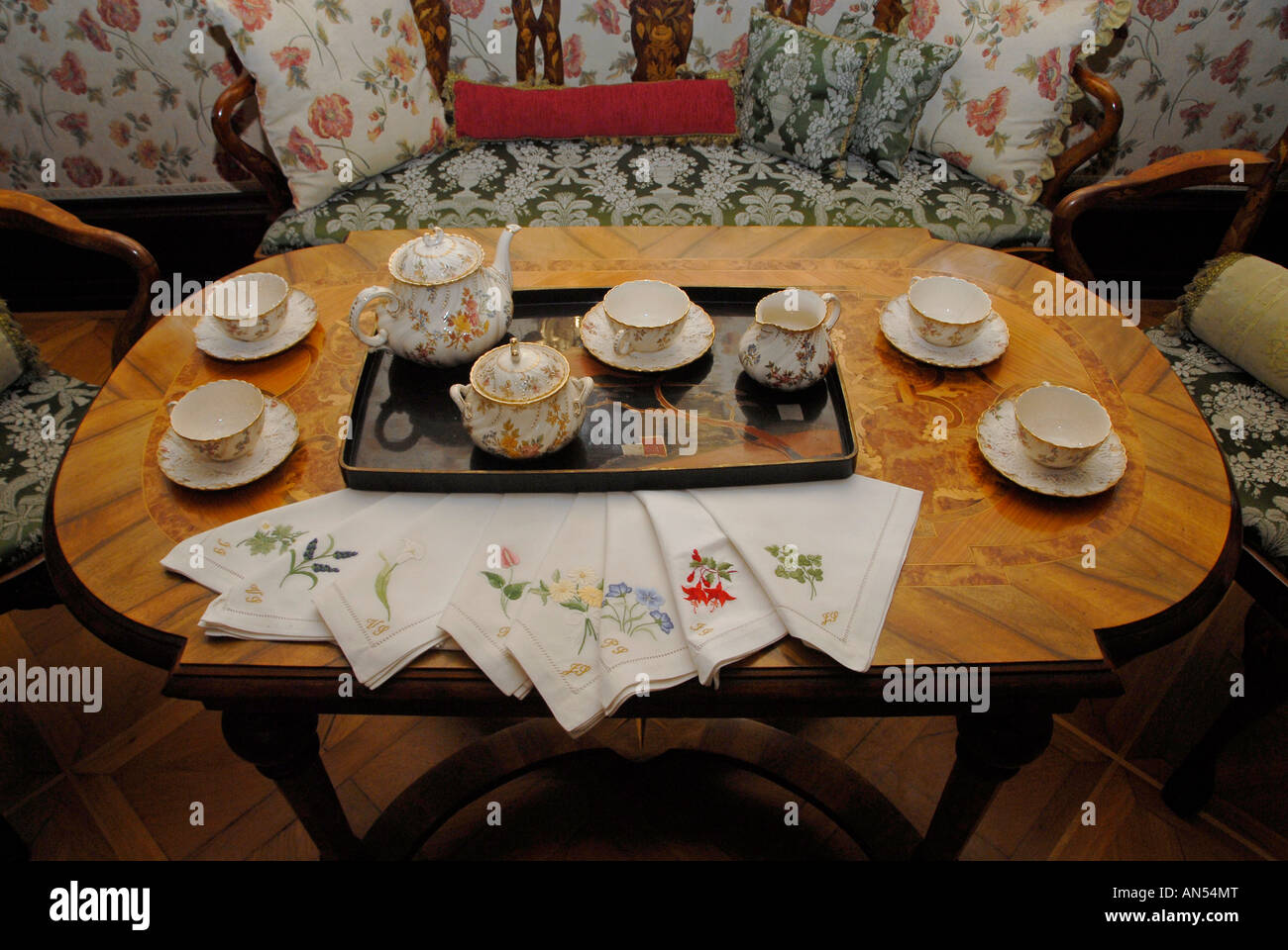 Decorated porcelain tea set at Chateau of Jemniste Bohemia Czech ...
