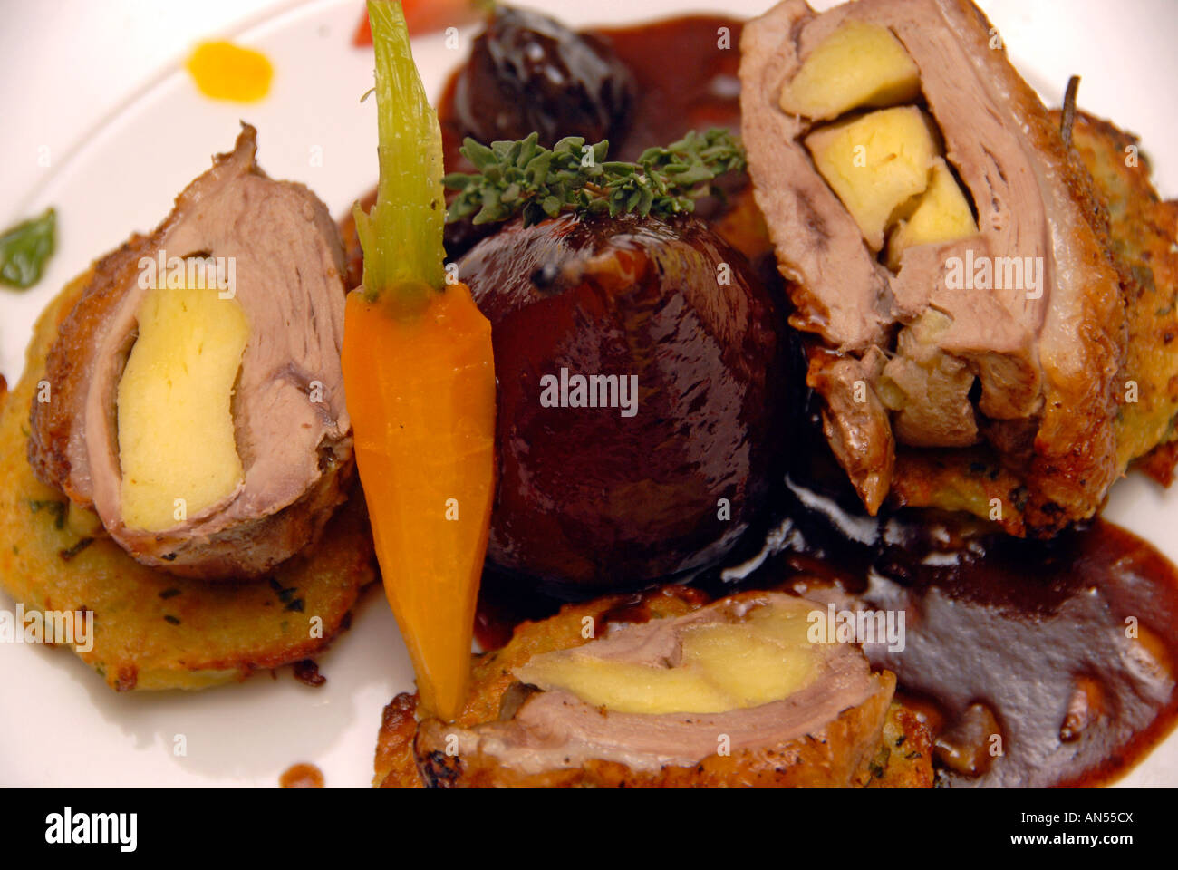 Stuffed meat gourmet served in a restaurant serving traditional Czech ...