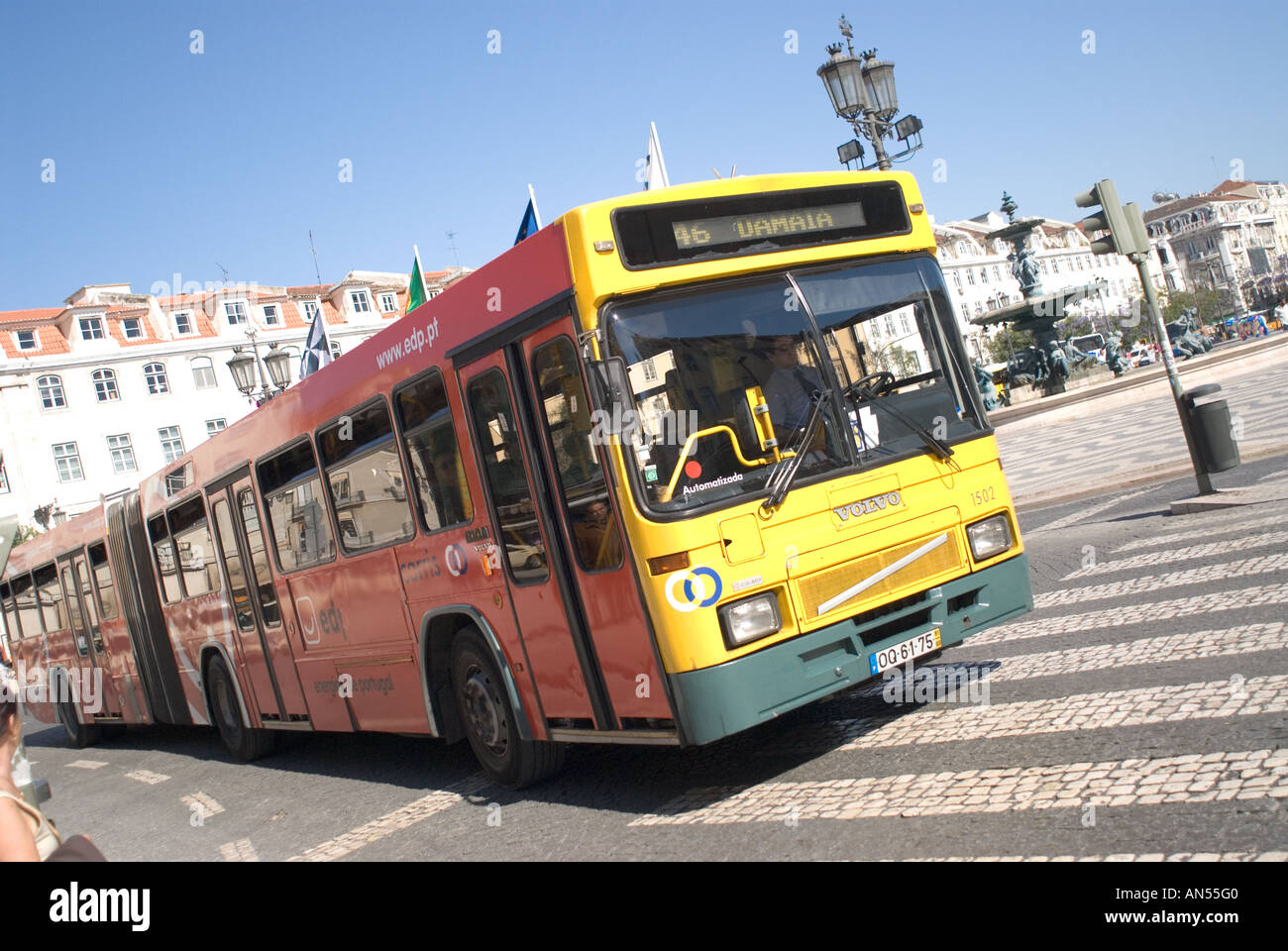 bus in central square in lisbon Stock Photo - Alamy