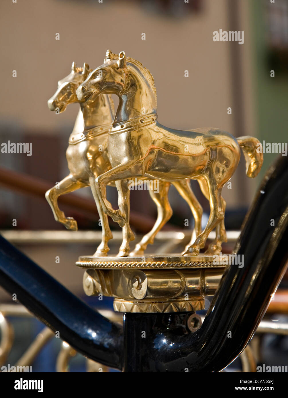 Paired horses bonnet ornament on Aaglander car Germany Stock Photo - Alamy
