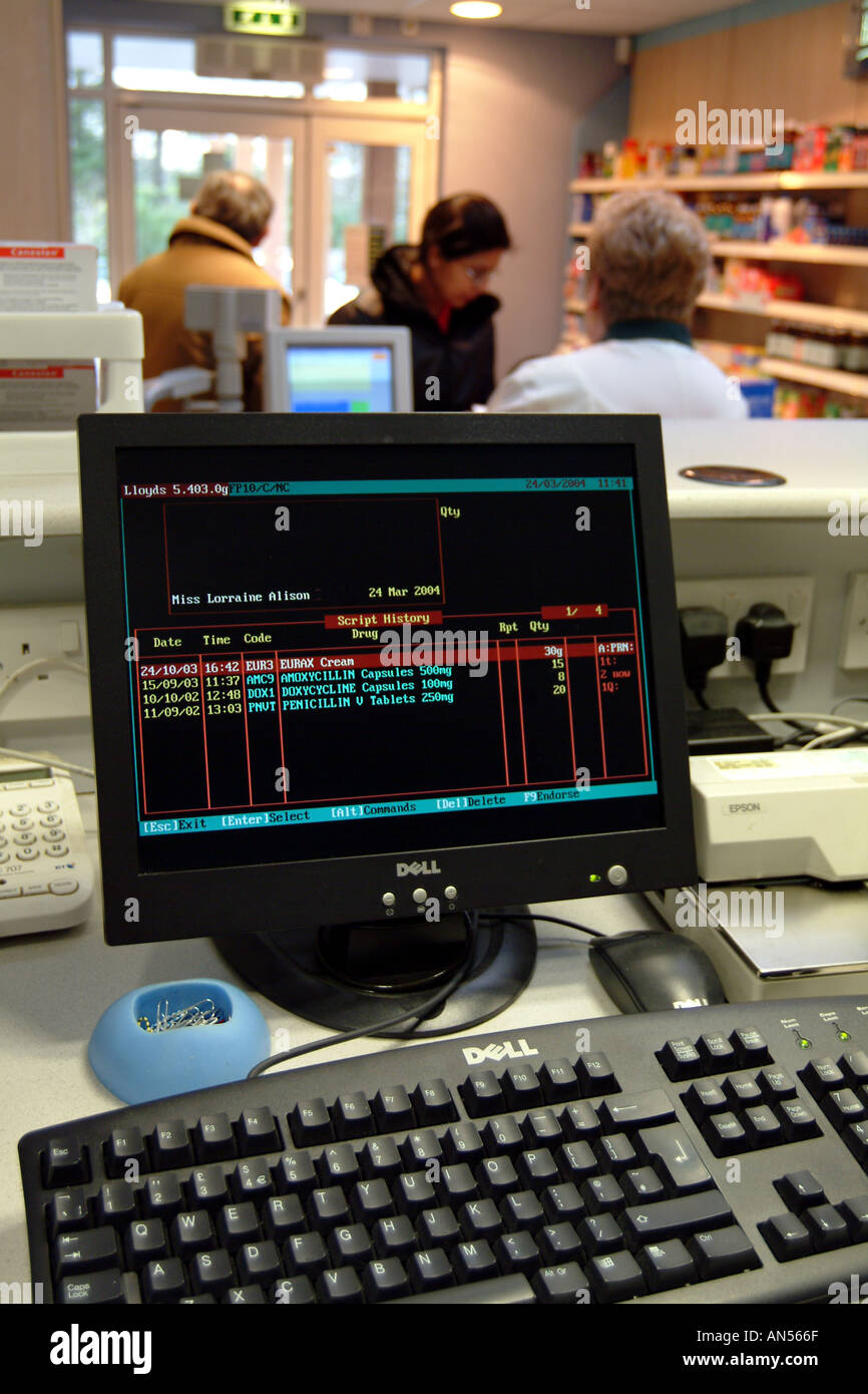 Computer Shows Patients Details in Pharmacy Chemists Shop Stock Photo ...