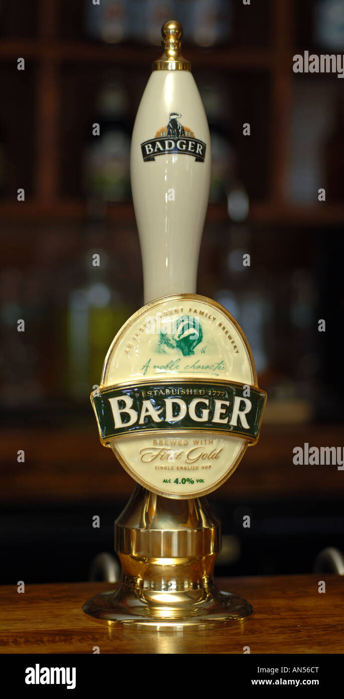 Real Ale pump in an English pub, Badger Stock Photo - Alamy
