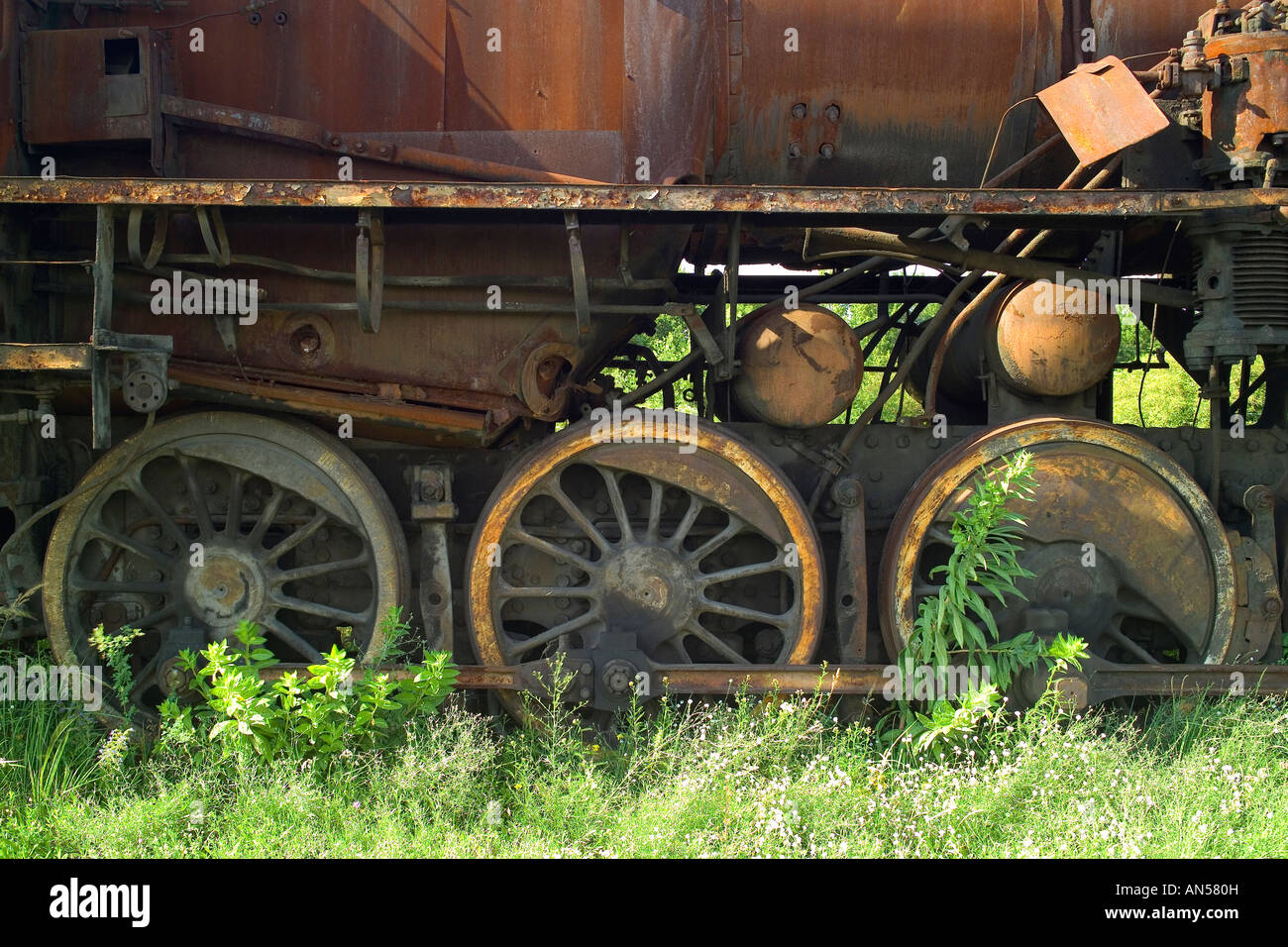 Abandoned steel engine's wheels Stock Photo - Alamy