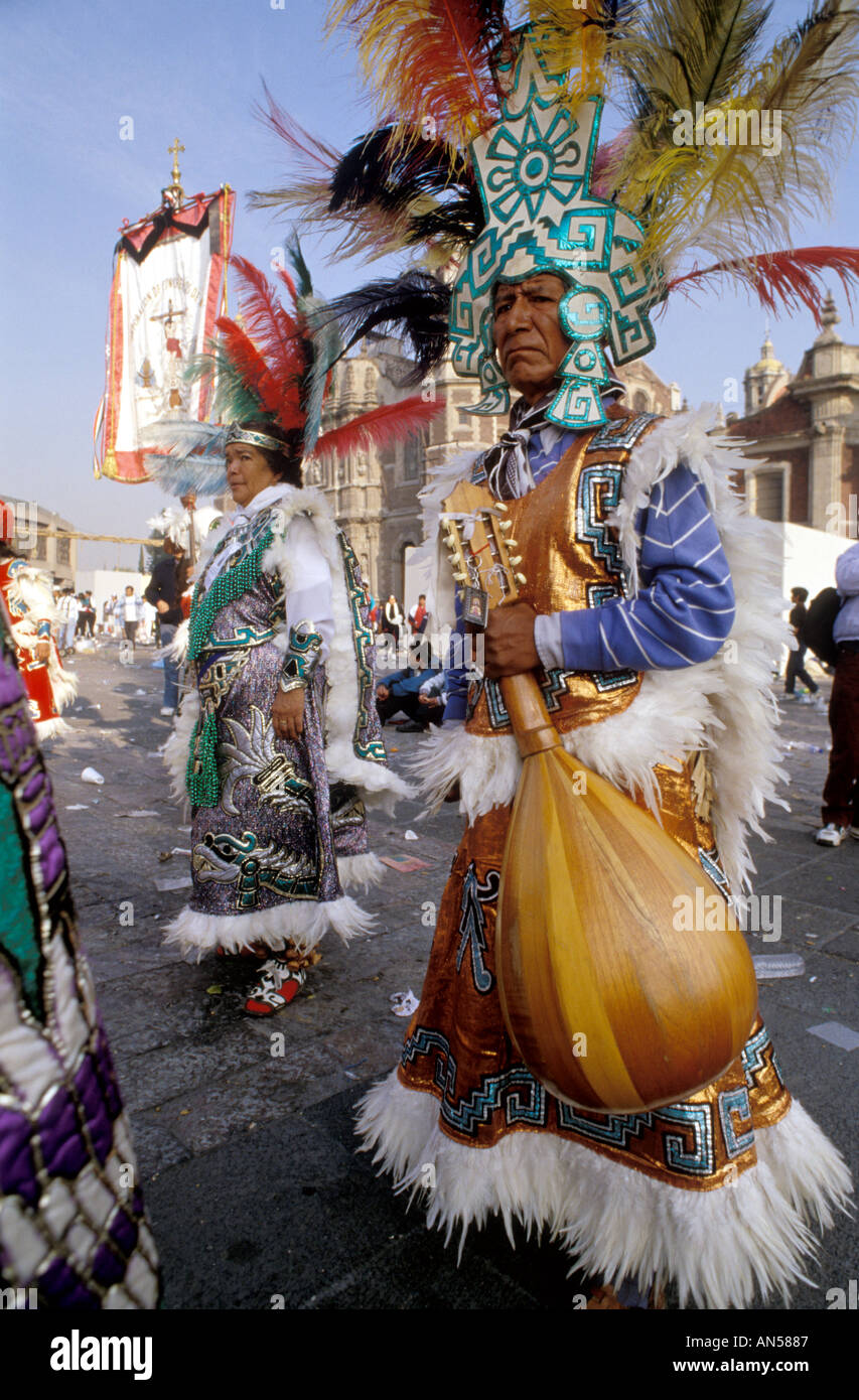 Indian dancers known as concheros dance on the feast day of the Virgin ...