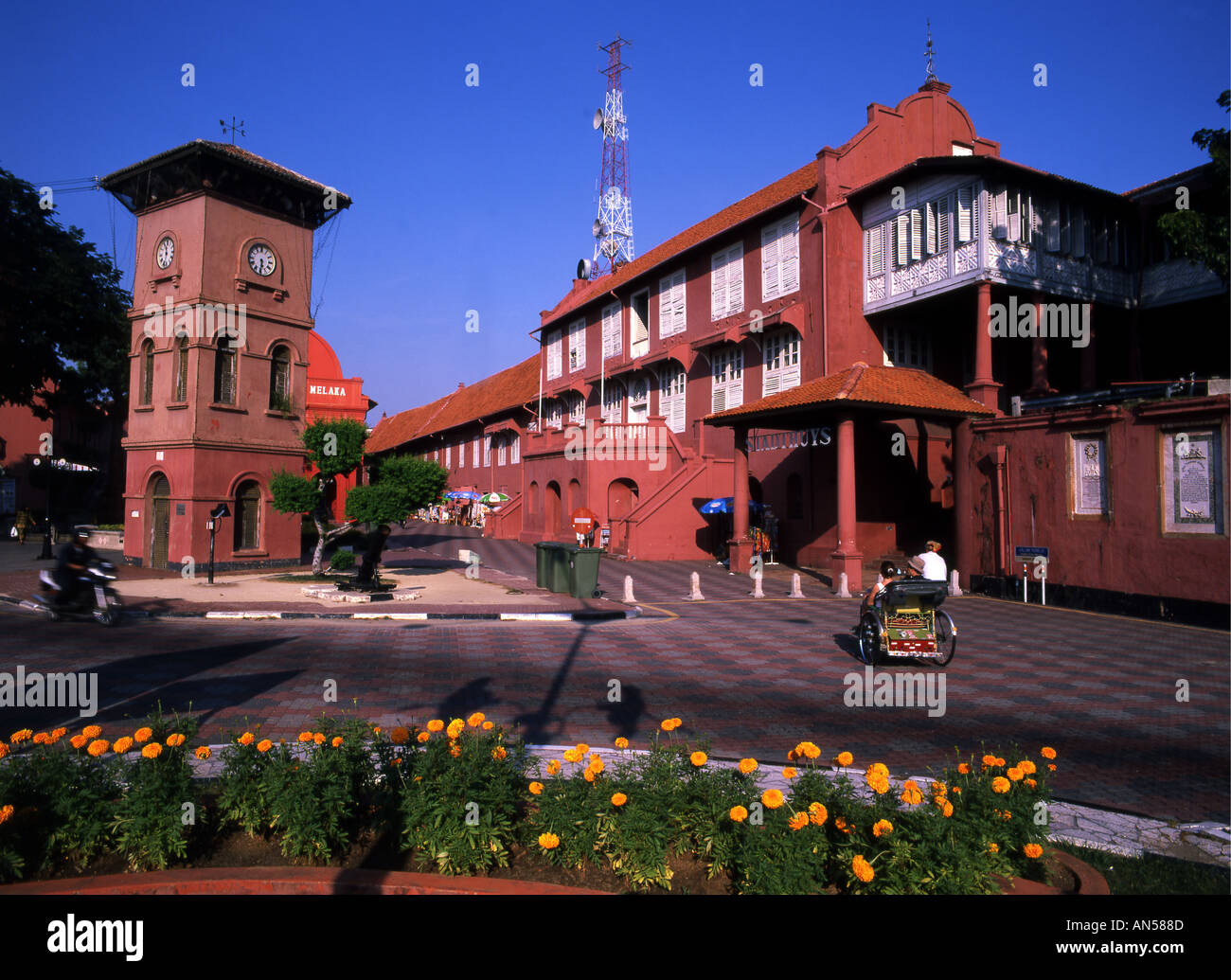 Malaysia Melaka Malacca Clock Tower Stadthuys historic area Stock Photo ...